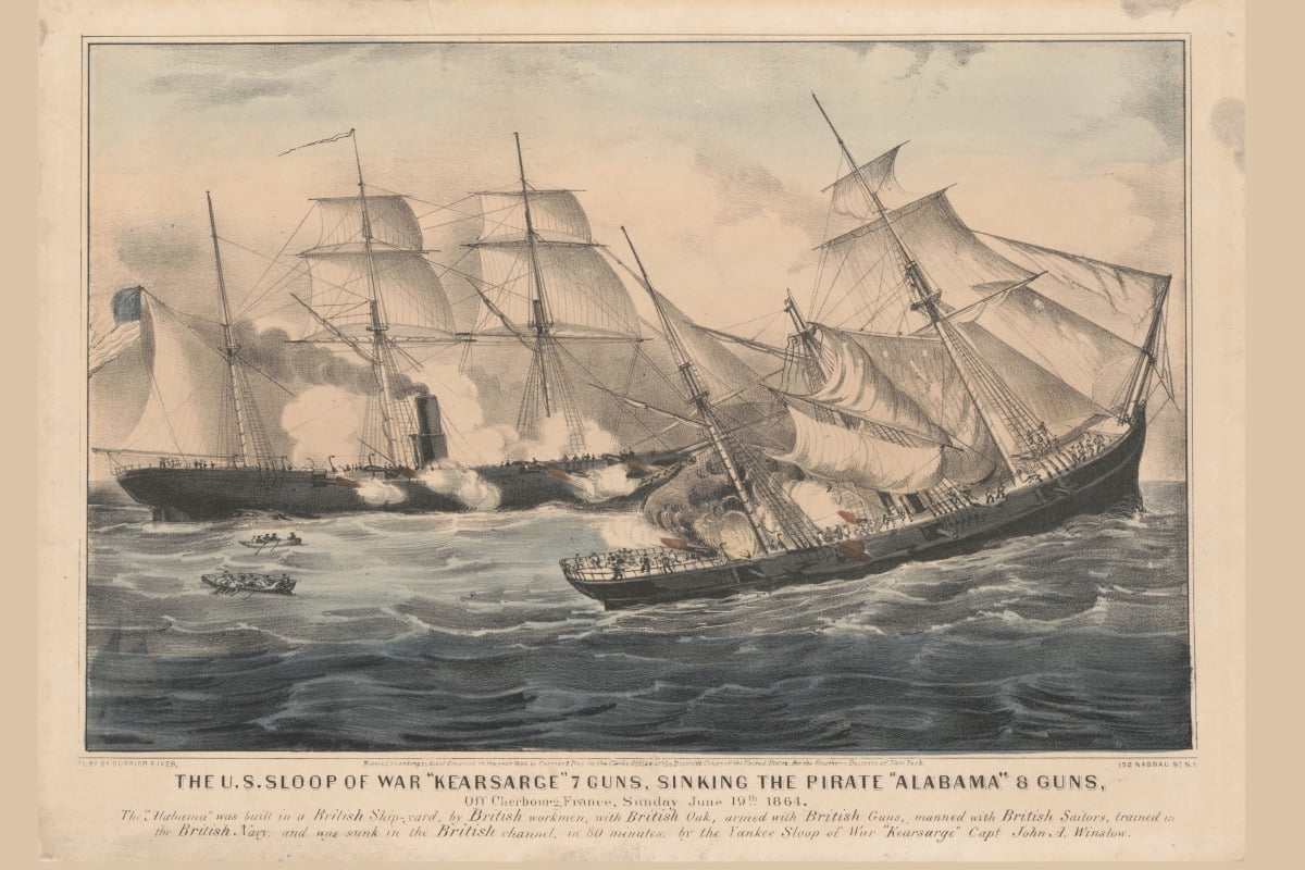 Print: The U.S. Sloop Of War Kearsarge 7 Guns, Sinking The Pirate ...