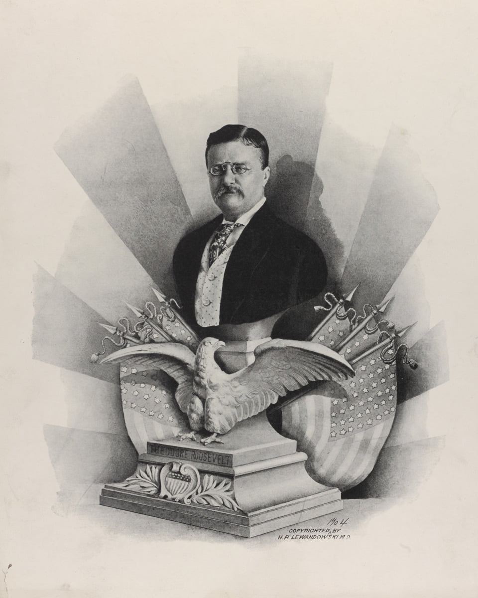 Print: Theodore Roosevelt, Bust Drawing Facing Front, Above An Eagle ...