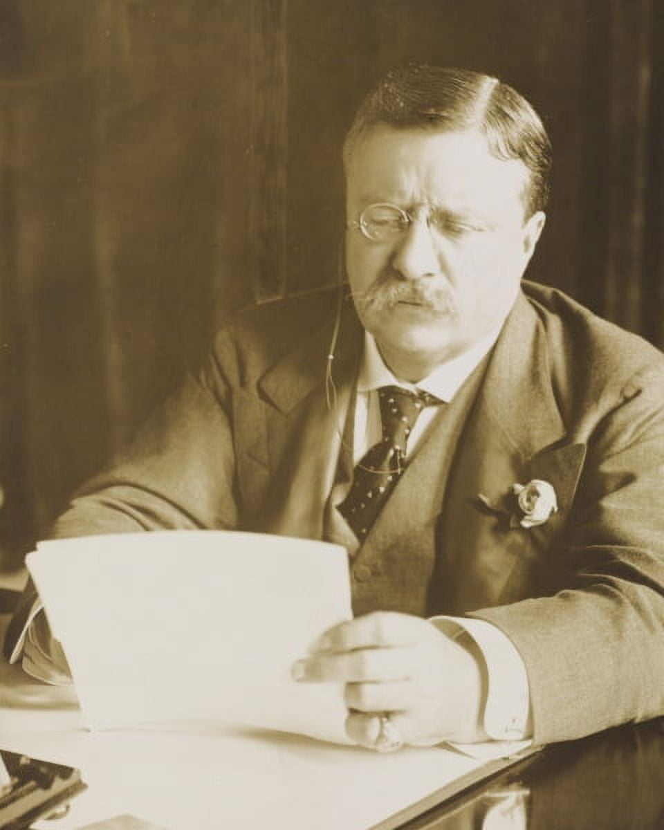 Print: Theodore Roosevelt, Seated At Desk, Reading, 1906 - Walmart.com