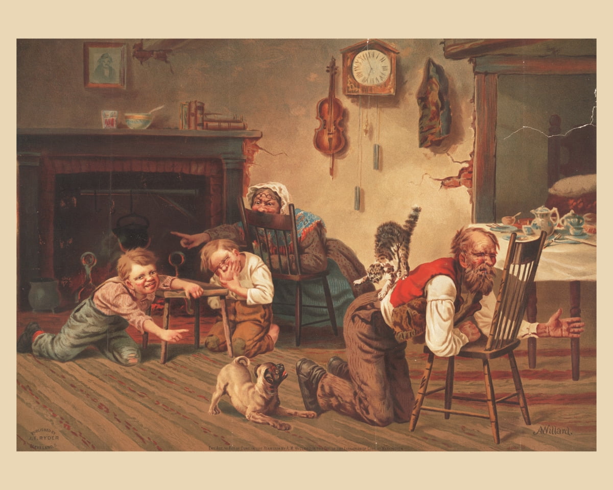 Print: Two Children Enjoying The Commotion Caused At Meal Time When A ...