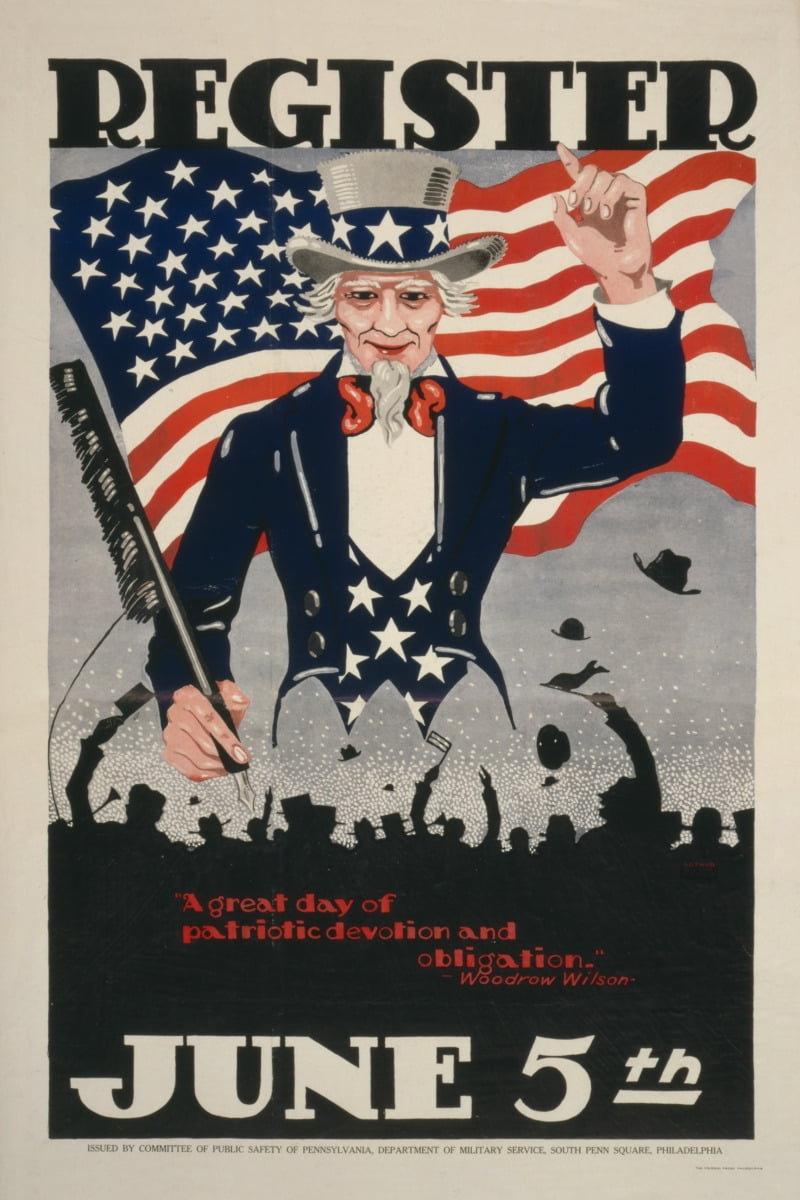 Print: Uncle Sam Says Register June 5th, 1917 - Walmart.com