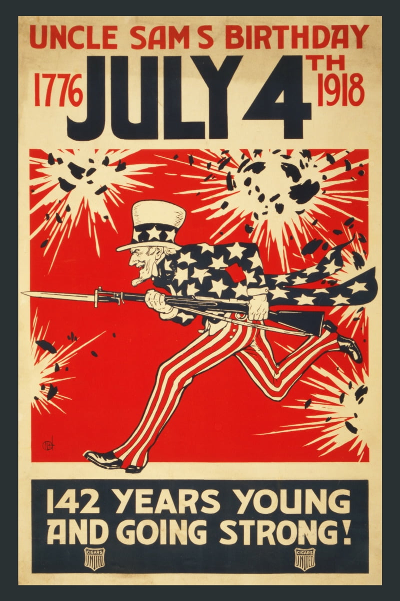 Print: Uncle Sam's Birthday July 4th 1776-1918 142 Years Young And ...