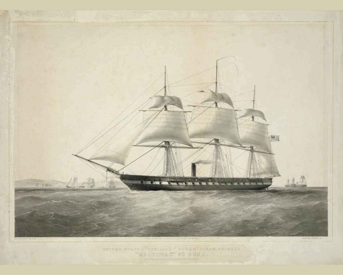 Print: United States Auxiliary Screw Steam Frigate Merrimac 60 Guns ...