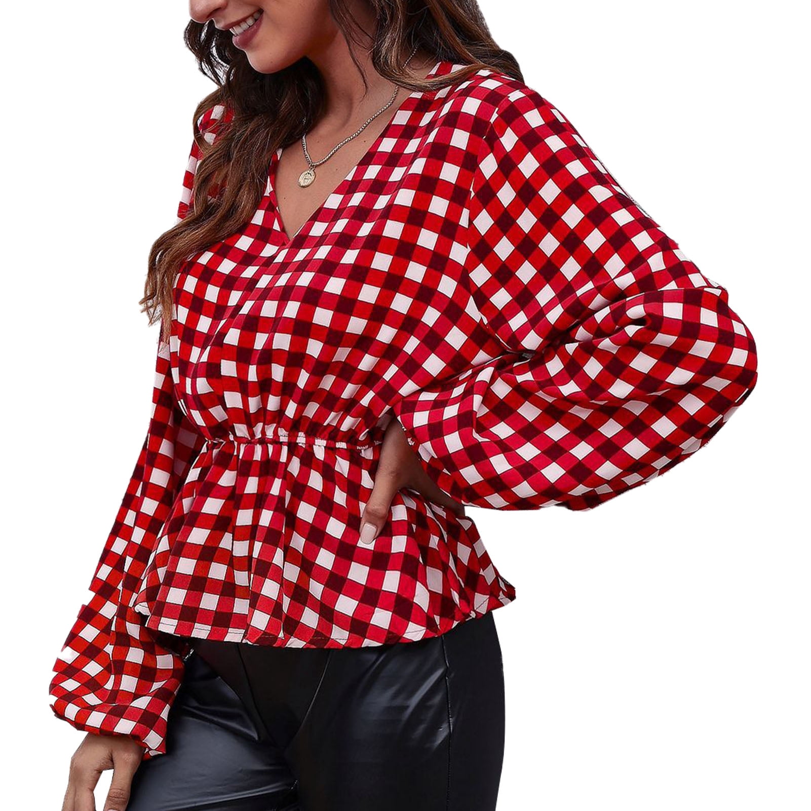 Print V Neck Wrap Top Lantern Long Sleeve Ruffle Hem Women Floral Print ...