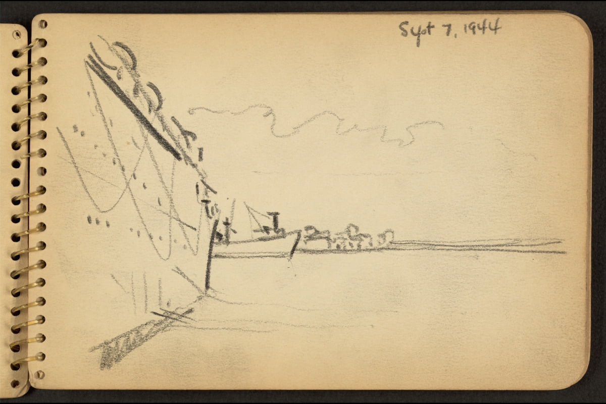 Print: View Of Ships In Harbor, Sketch by Victor Lundy, 1944 - Walmart.com