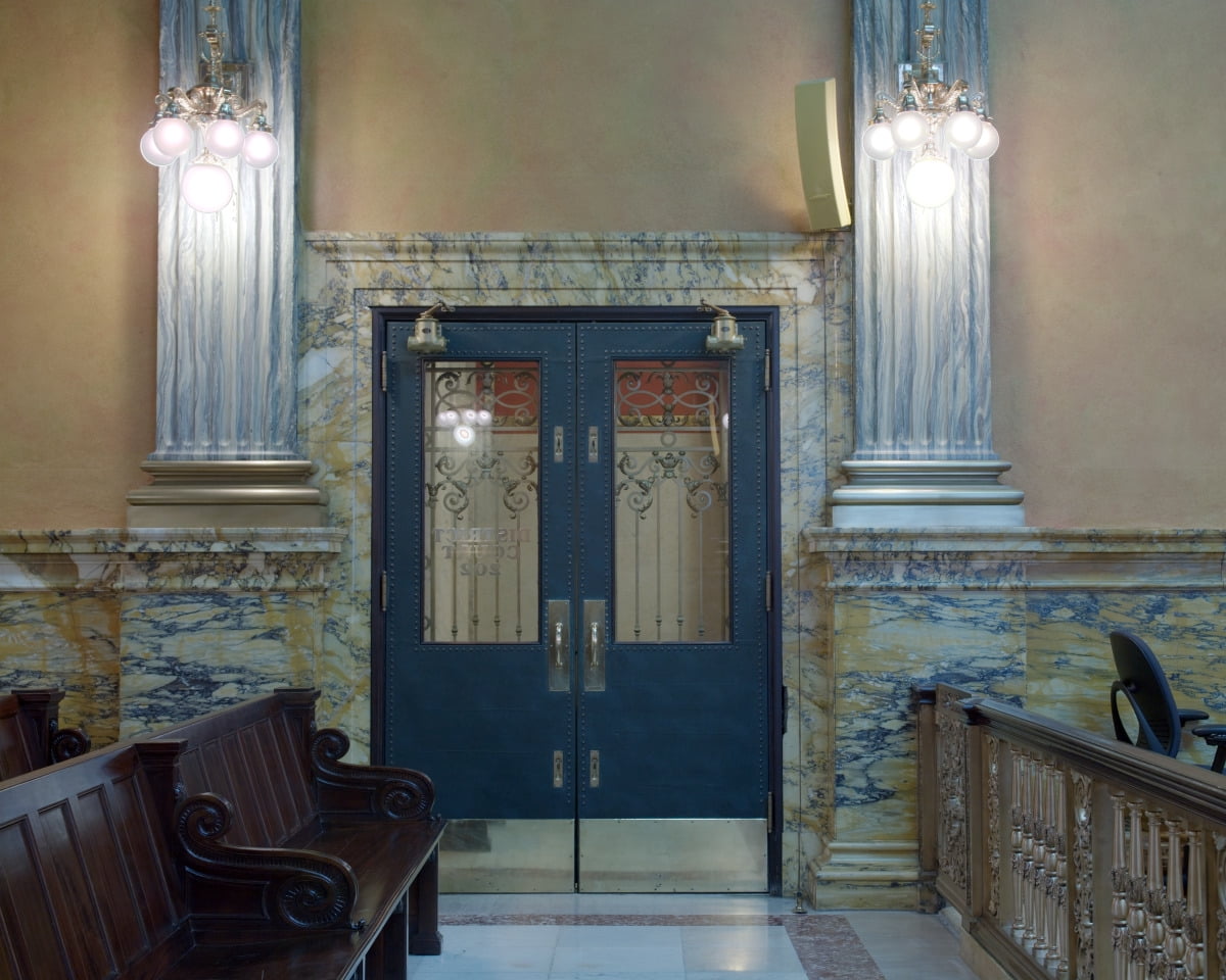 Print: West Courtroom, Entry Door, Birch Bayh Federal Building ...
