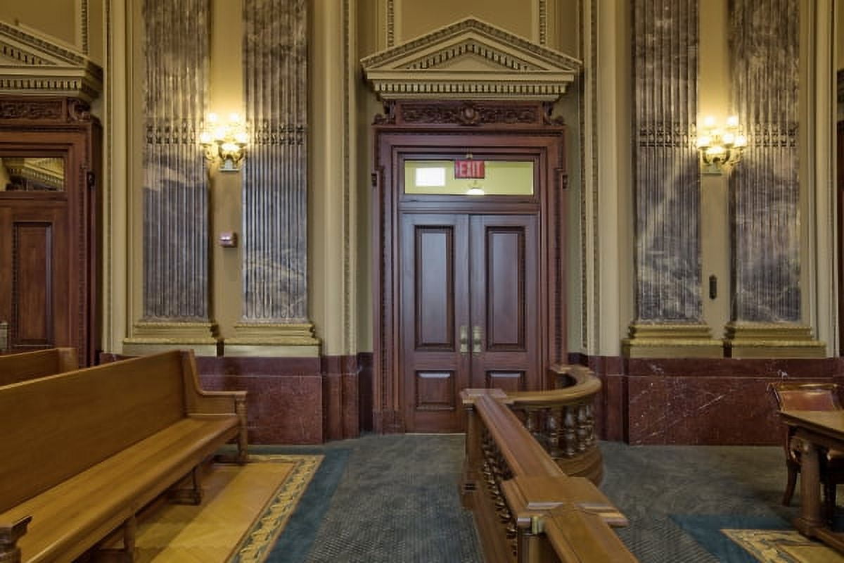 Print: West Courtroom, Entry Door, Howard M. Metzenbaum U.S. Courthouse ...