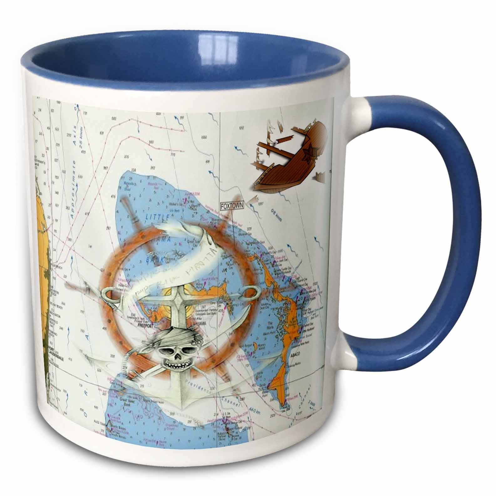 Print of Bahamas Chart With Shipwreck And Ships Wheel 15oz Two-Tone ...