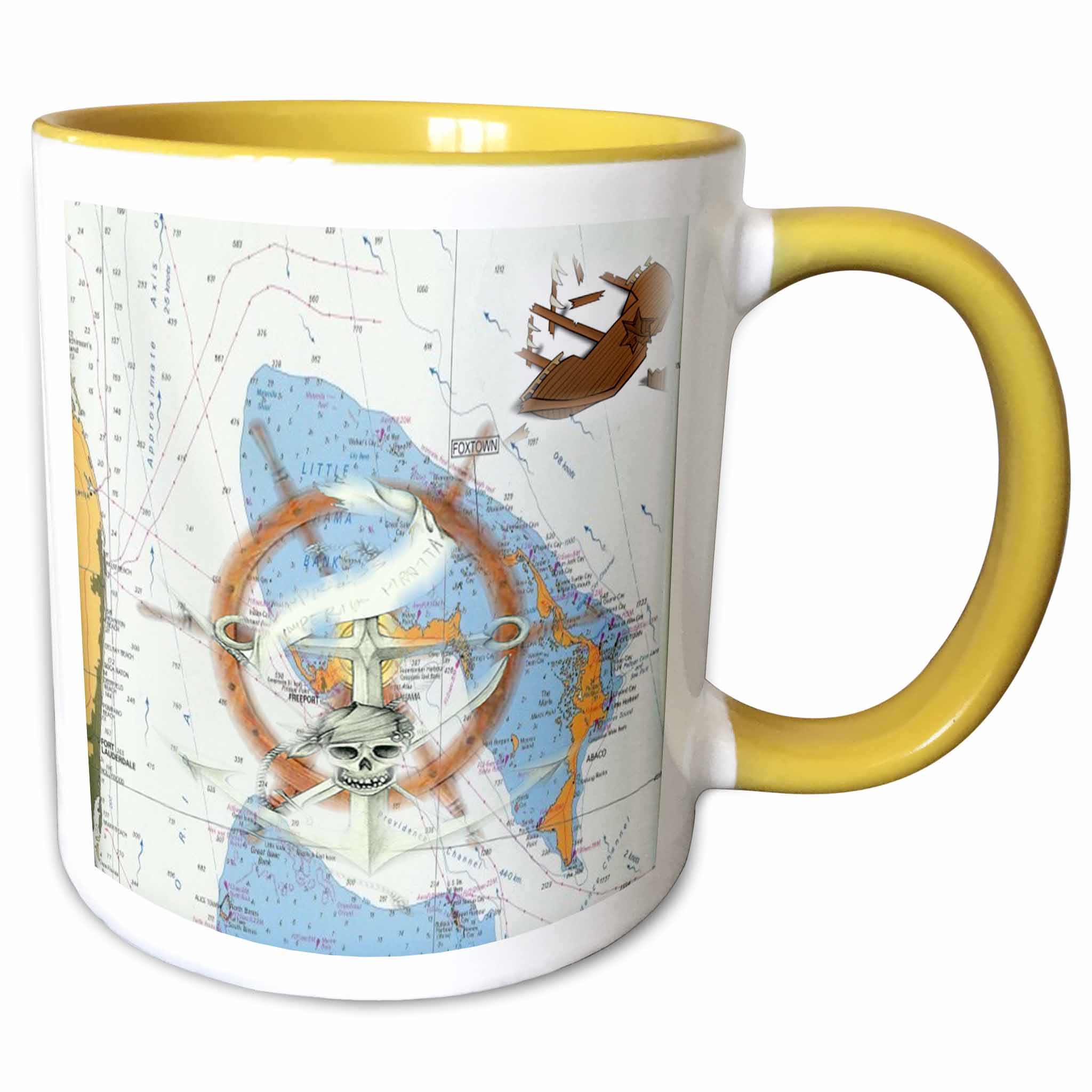 Print of Bahamas Chart With Shipwreck And Ships Wheel 15oz Two-Tone ...
