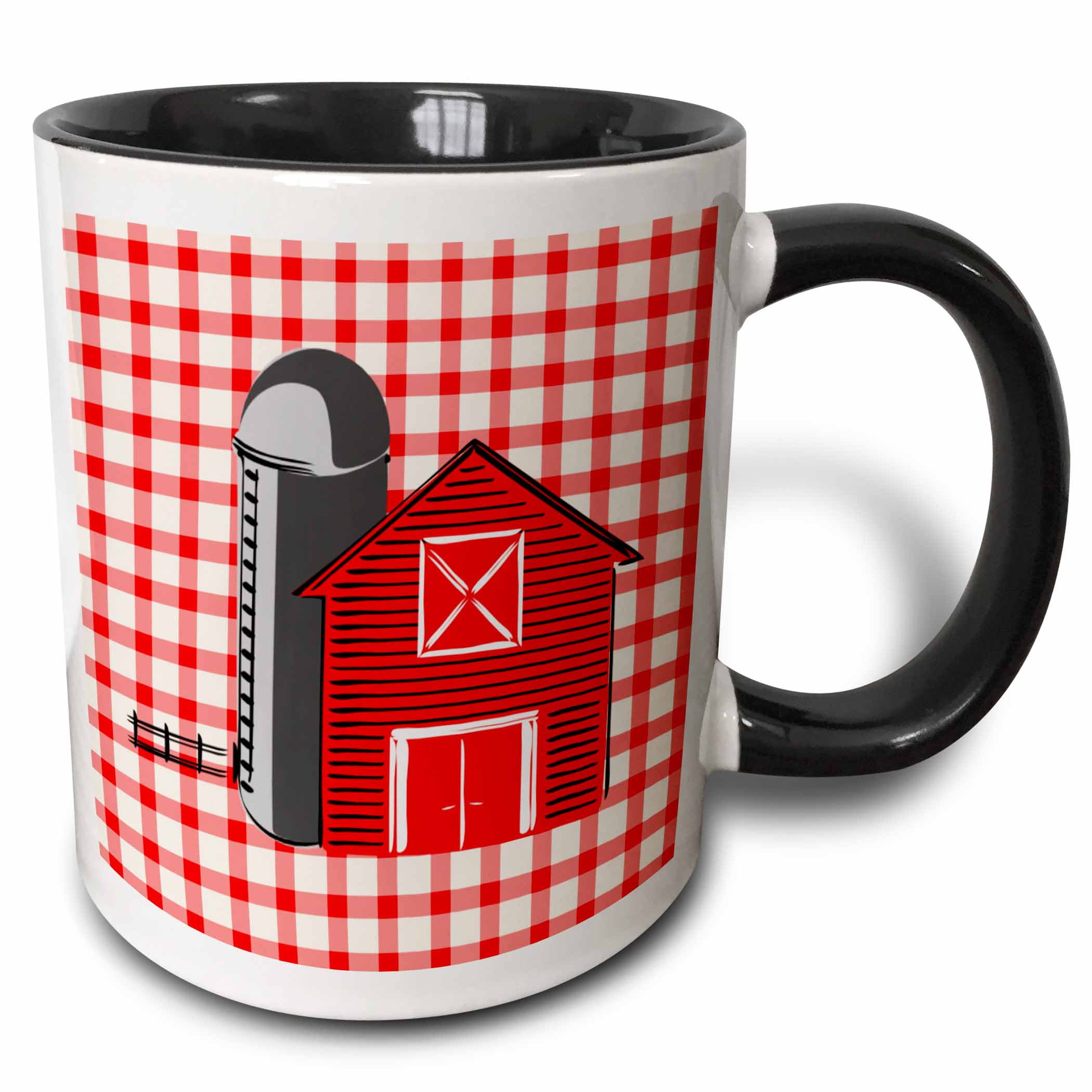 Print of Cute Red And Black Silo On Red Checks 15oz Two-Tone Black Mug ...