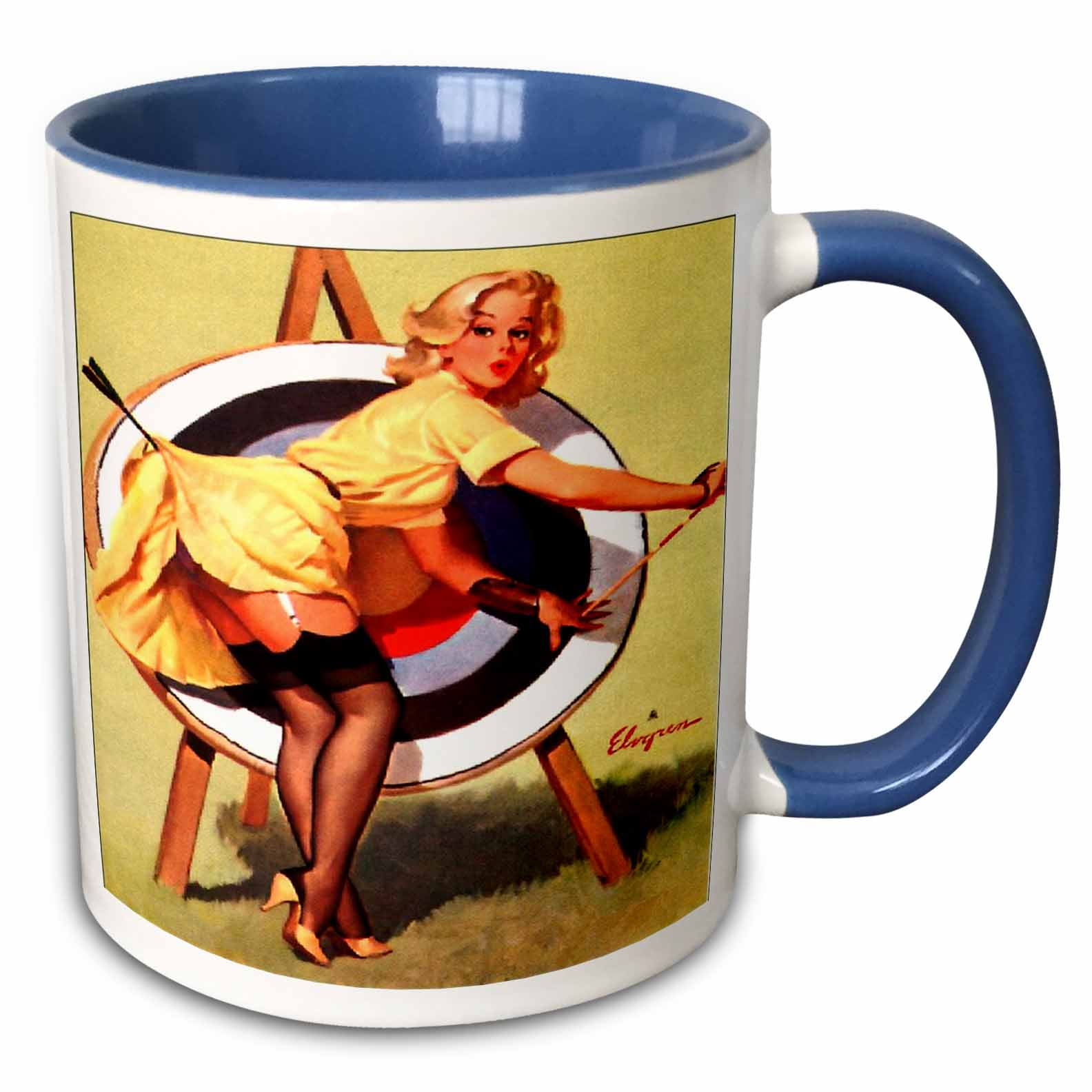 Print of Elvgren Pinup Near Miss Archery 11oz Two-Tone Blue Mug mug-204148-6 - Walmart.com
