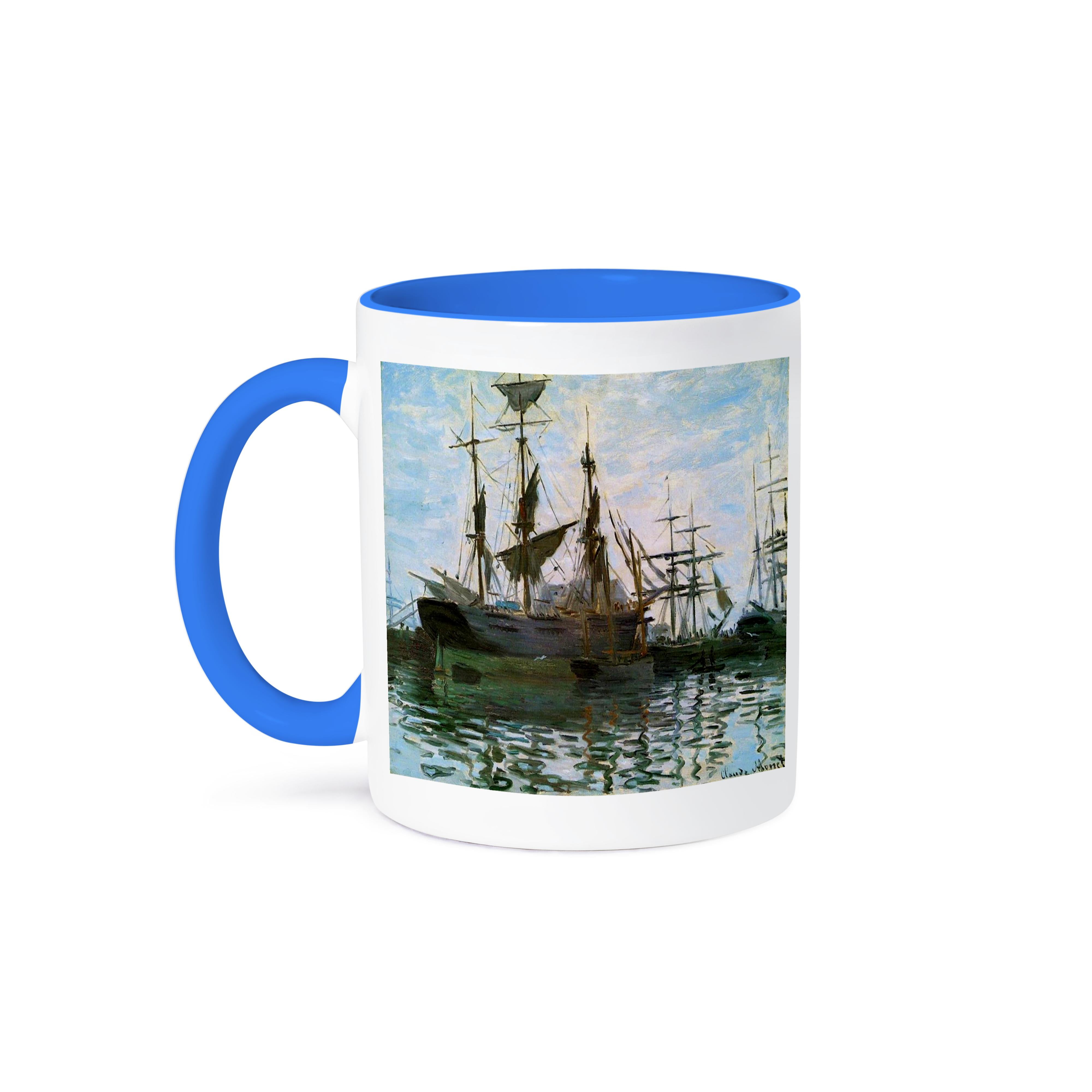 3dRose, Print of Monet Painting Large Schooners In Harbor, 15oz Two ...