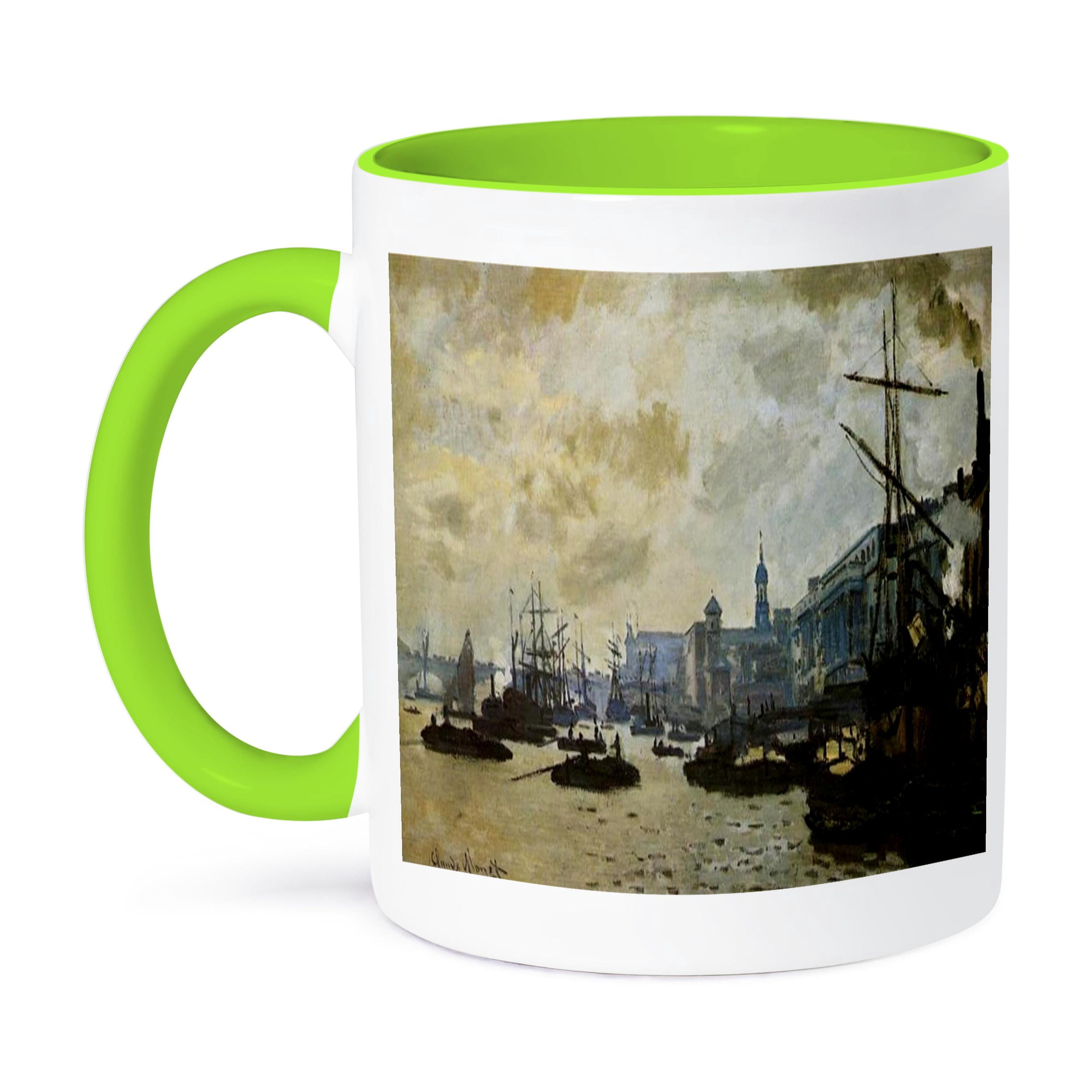 3dRose, Print of Monet Painting Port Of London, 11oz Two-Tone Green Mug ...