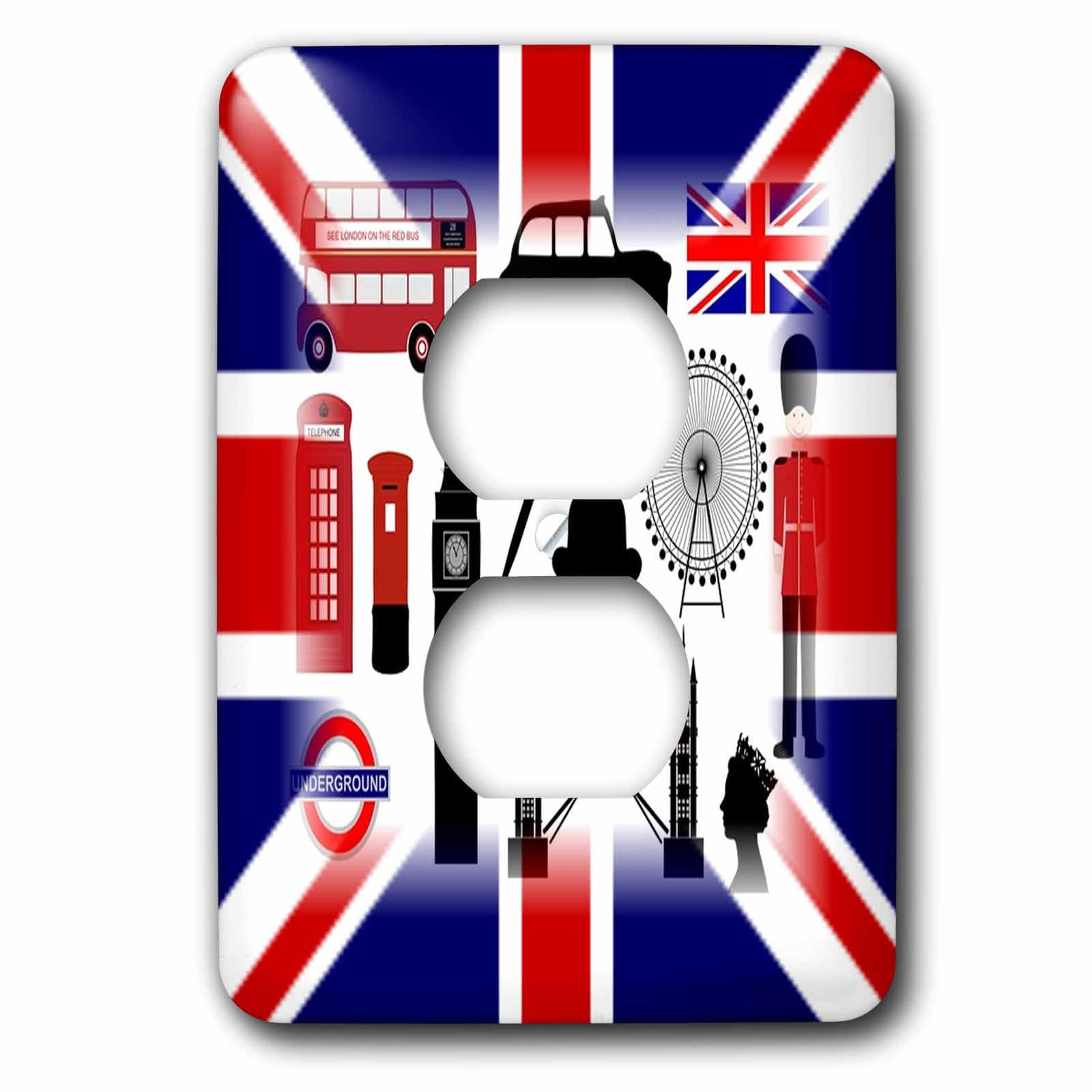 3dRose, Print of UK Flag With British Symbols, 2 plug outlet cover ...