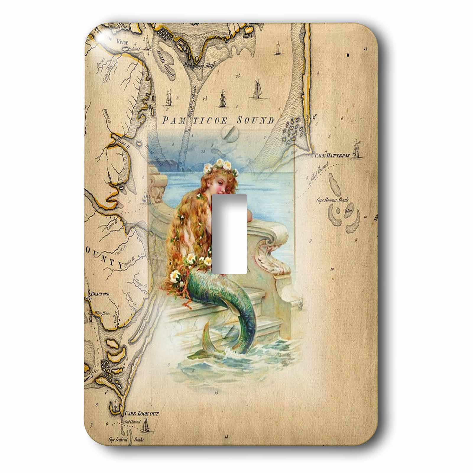 Print of Vintage Map Outer Banks With Mermaid single toggle switch lsp ...