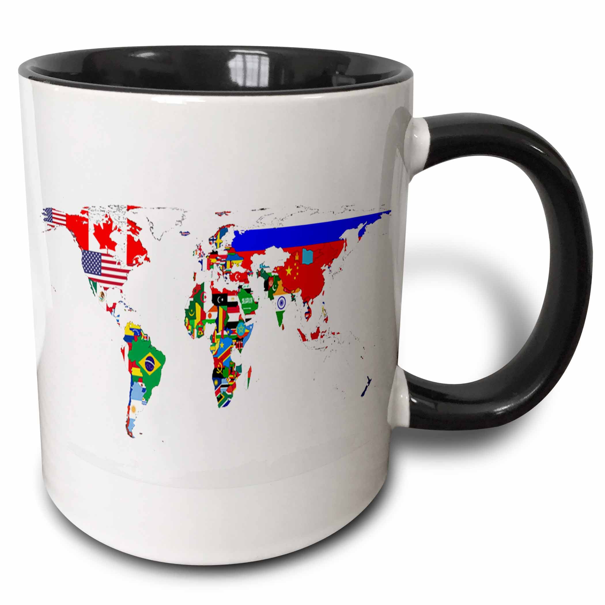 Print of World Map With Countries Flags 11oz Two-Tone Black Mug mug ...