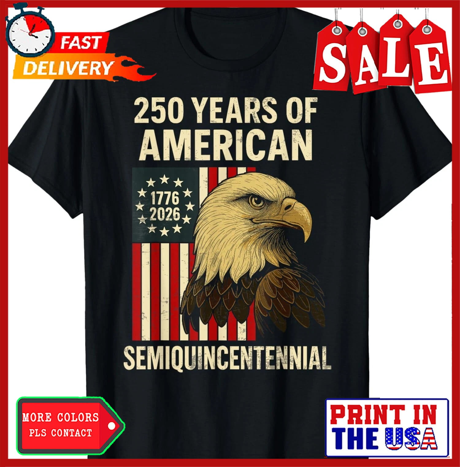 PrintJunkie 250th Anniversary American US Flag Vintage 4th Of July T ...