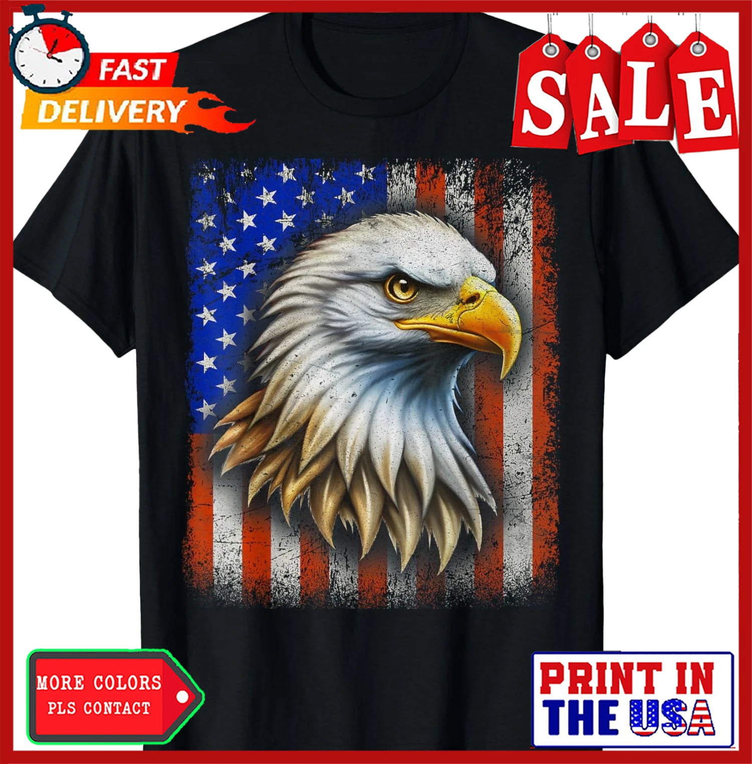 PrintJunkie American Flag Bald Eagle Patriotic Red White Blue Unisex T ...