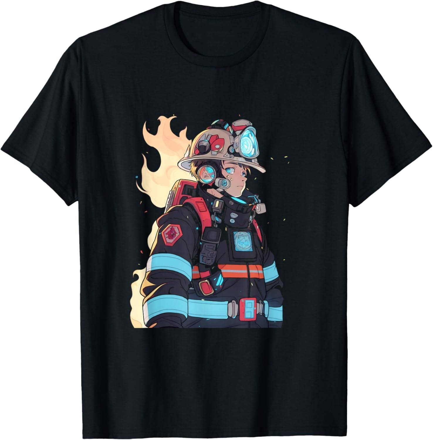 PrintJunkie Anime Firefighter Fireman Cyberpunk Japanese Otaku T-Shirt ...
