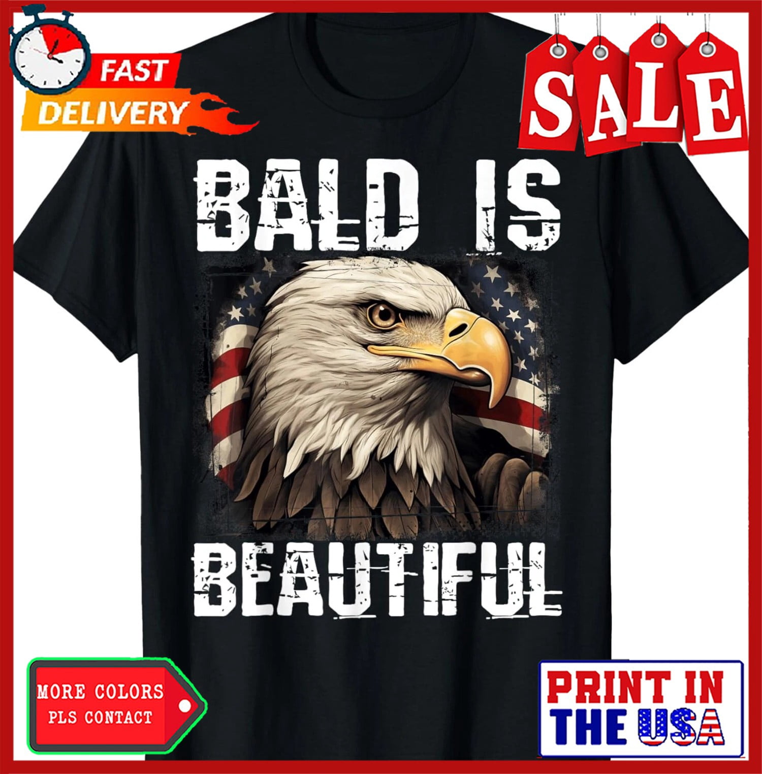 PrintJunkie Bald Is Beautiful 4th of July Independence Day Bald Eagle ...