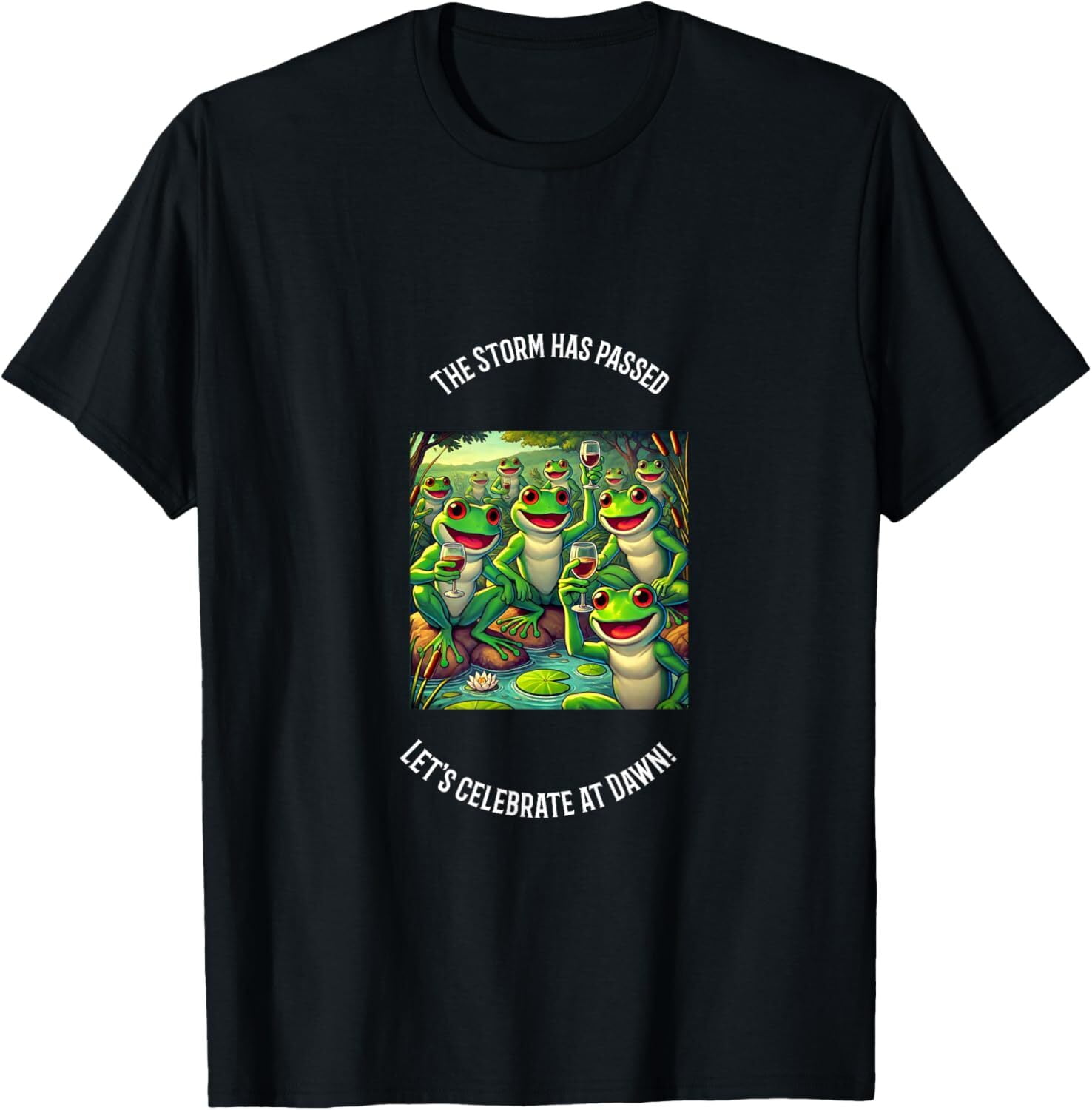 PrintJunkie Frogs celebrating after a Storm cheerful frogs wine T-Shirt ...