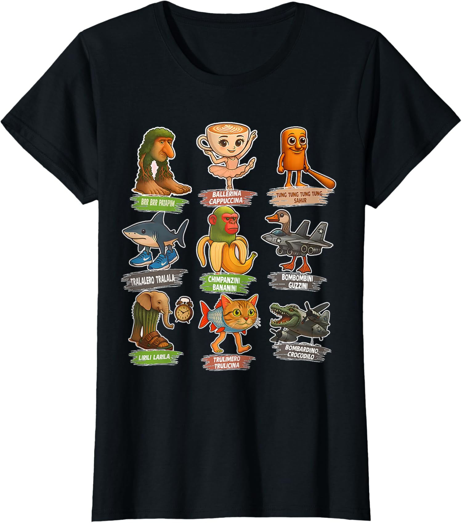 PrintJunkie Retro Italian Brainrot All Brainrot Ladies' Crewneck T ...