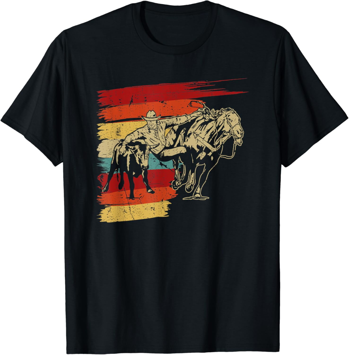 PrintJunkie Retro Steer Wrestling Rodeo Wrangler Bulldogging Graphic T ...