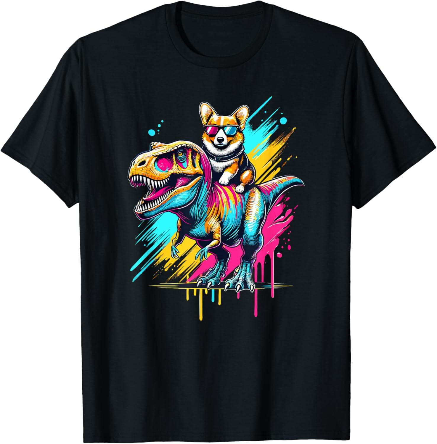 PrintJunkie Splash Art Dinosaur T-Rex Welsh Corgi Tyrannosaurus Rex T ...