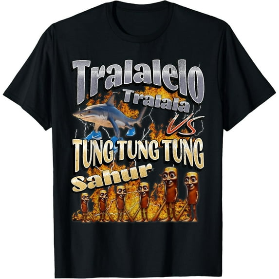 PrintJunkie Tralalelo VS Tung Sahur Italian Brainrot Graphic T-Shirt ...