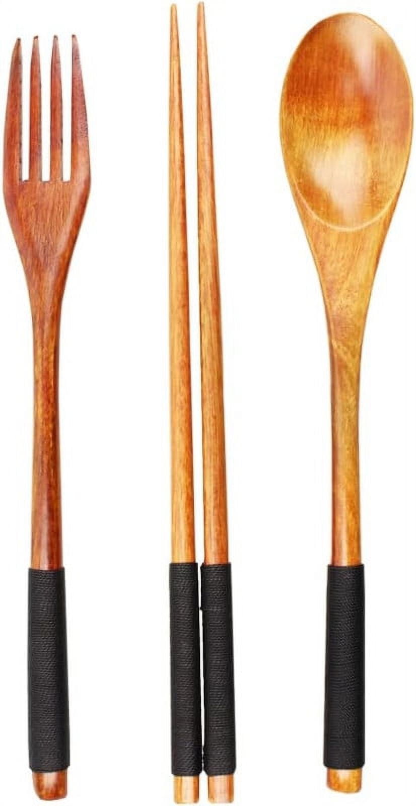 PrintSupremacy 3-Piece Japanese Wooden Utensil Set Spoon Fork and ...