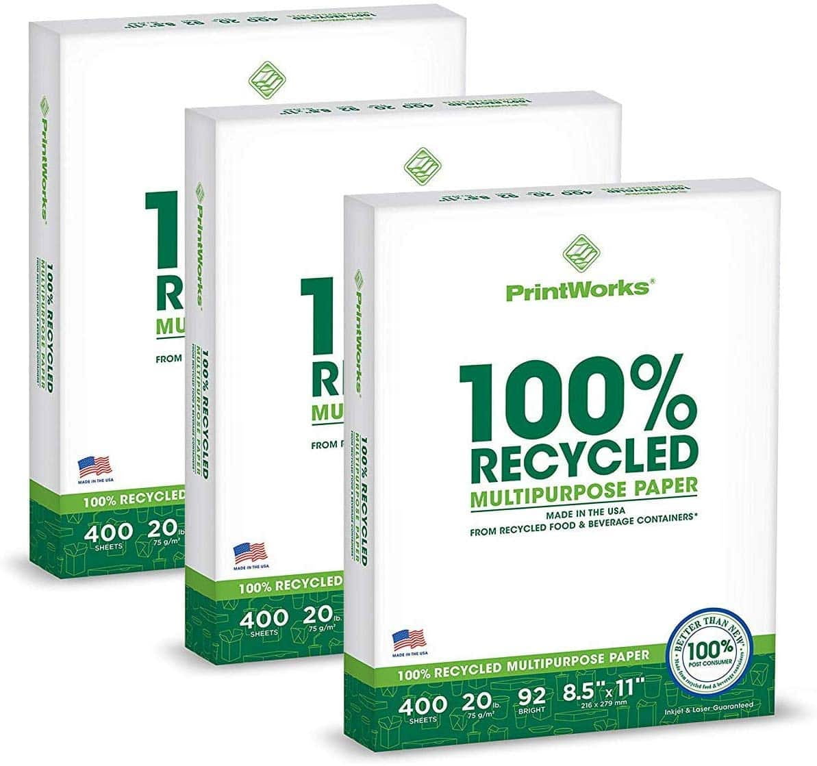 PrintWorks 100% Recycled Multipurpose Paper, 8.5" x 11", 20 lb, White ...