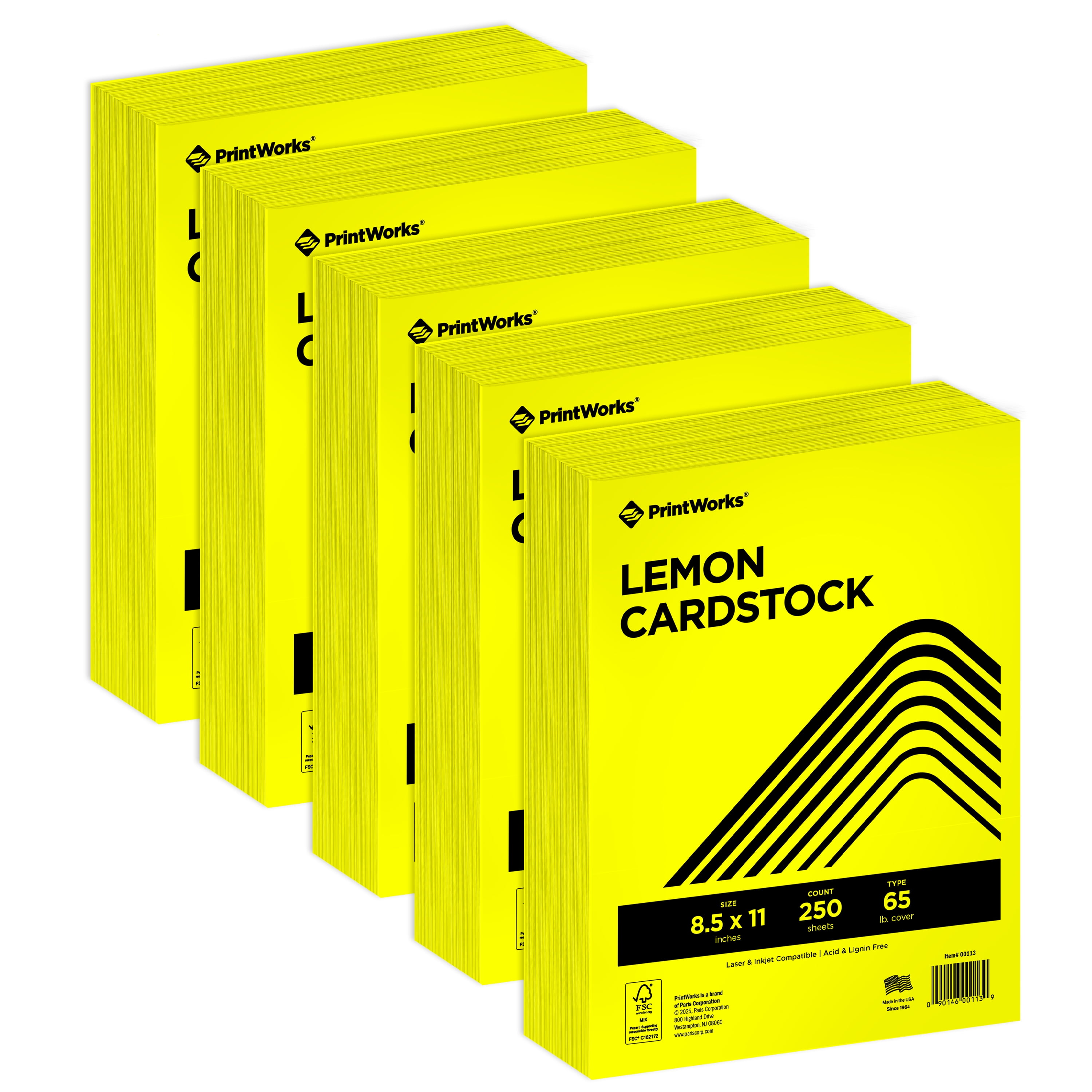 PrintWorks Bright Lemon Yellow Colored Cardstock 8.5” x 11” - 65 lb/176 ...