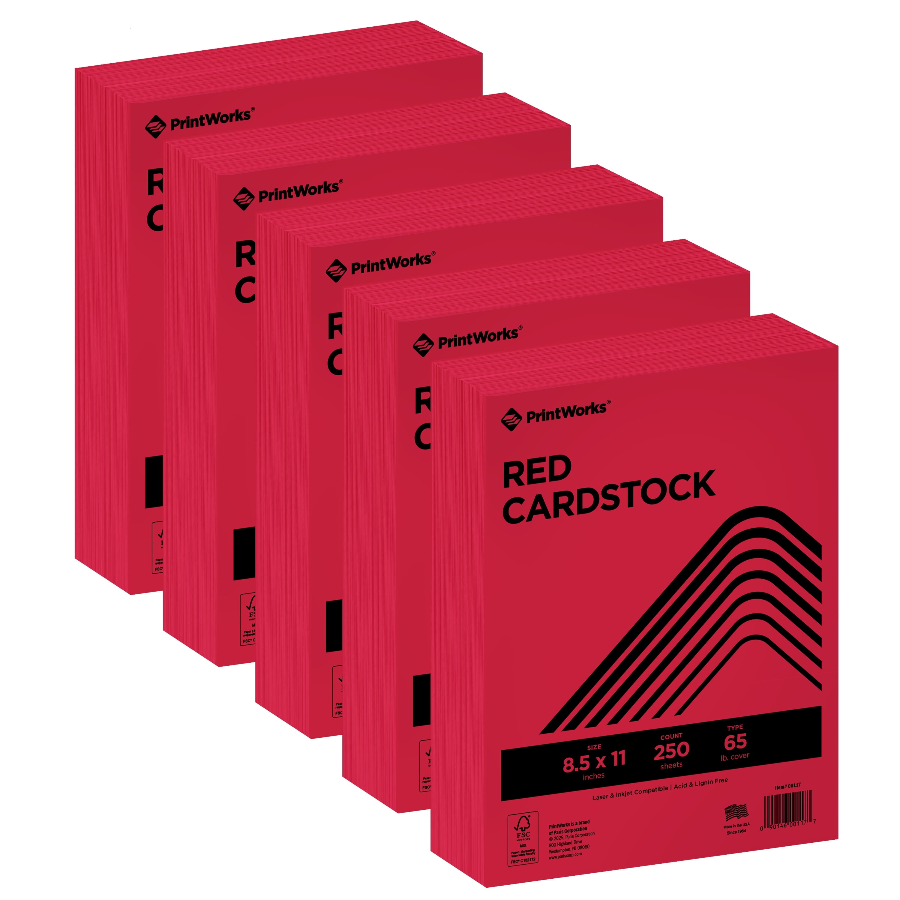 PrintWorks Bright Red Colored Cardstock 8.5” x 11” - 65 lb/176 gsm ...