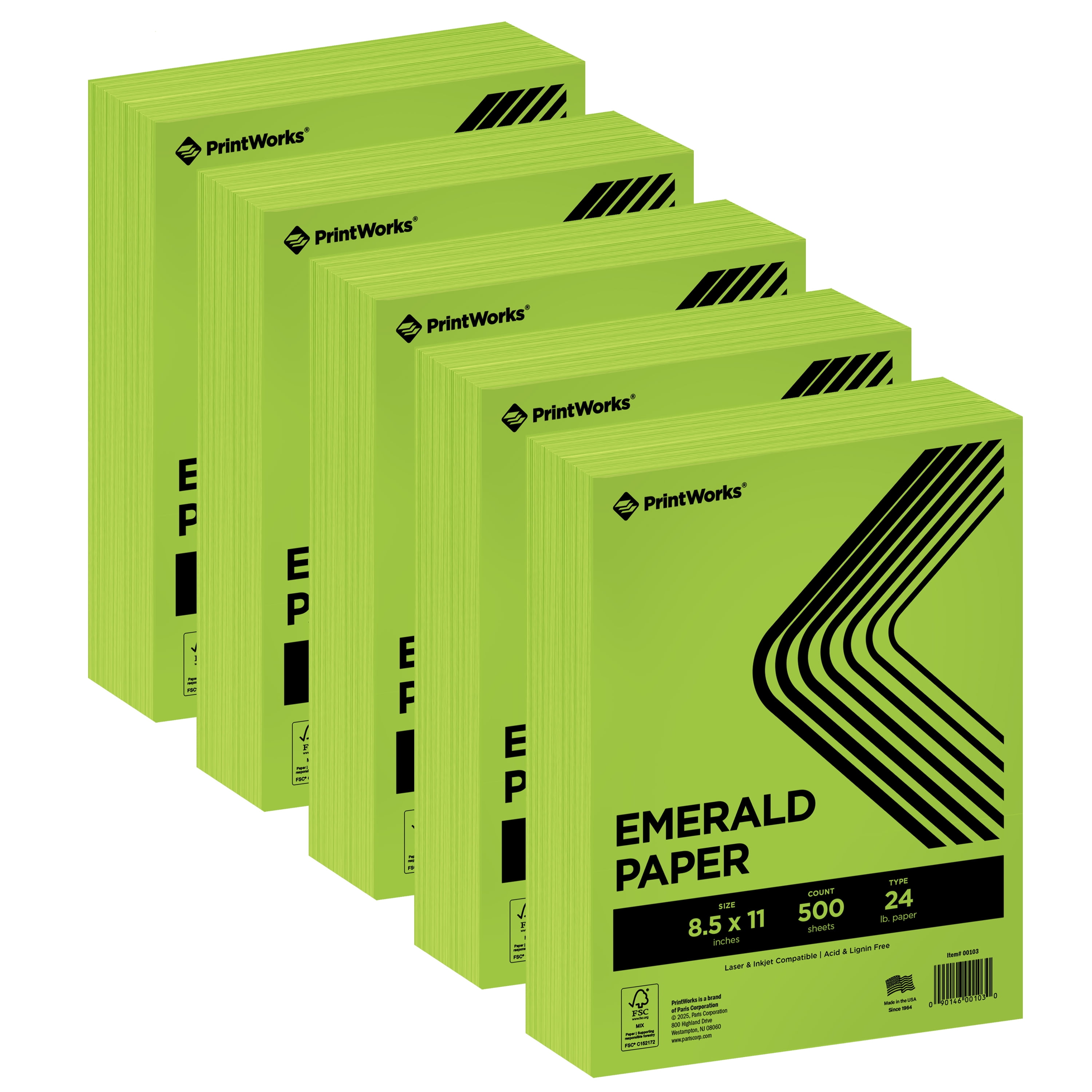 PrintWorks Premium Bright Emerald Green Colored Paper 8.5" x 11" - 24 ...