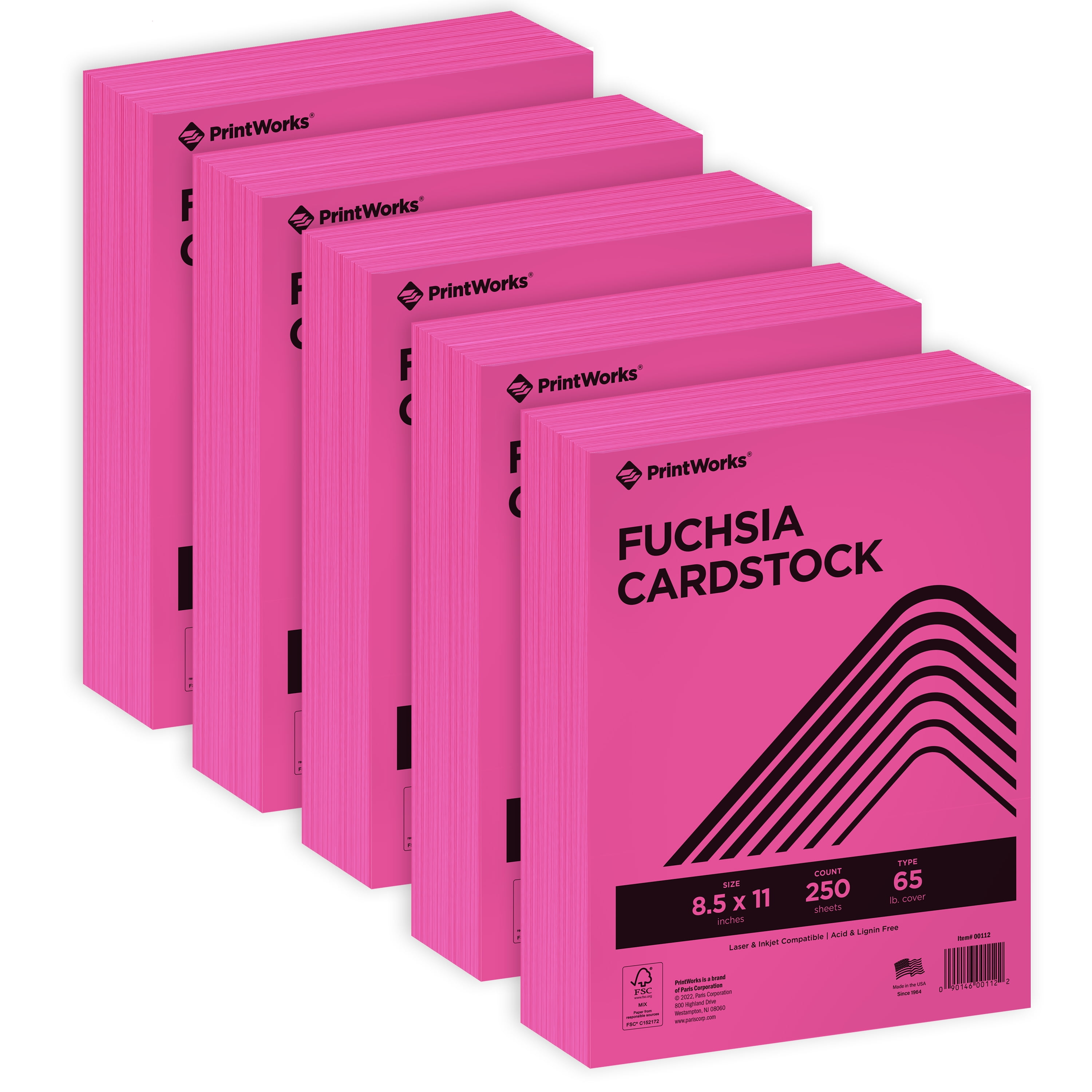 PrintWorks Fuchsia Pink Cardstock, 8.5" x 11", 65 lb, 1250 Sheets ...