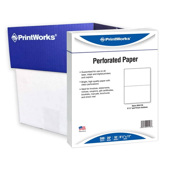 PrintWorks Professional Perforated Paper for Printer Printing, 8.5 x 11 ...