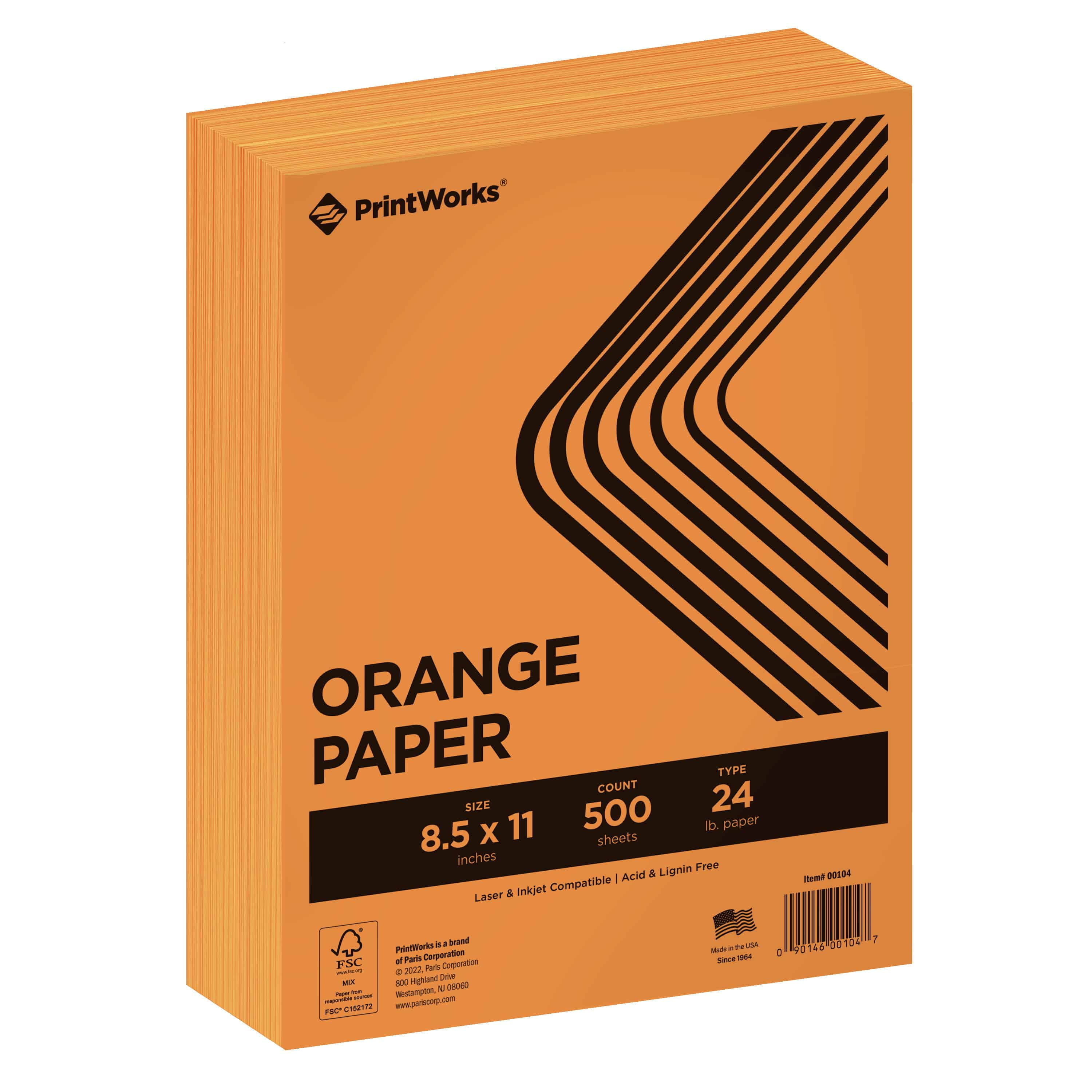 PrintWorks Orange Copy Paper, 8.5" x 11", 24 lb, 2500 Sheets - Walmart.com