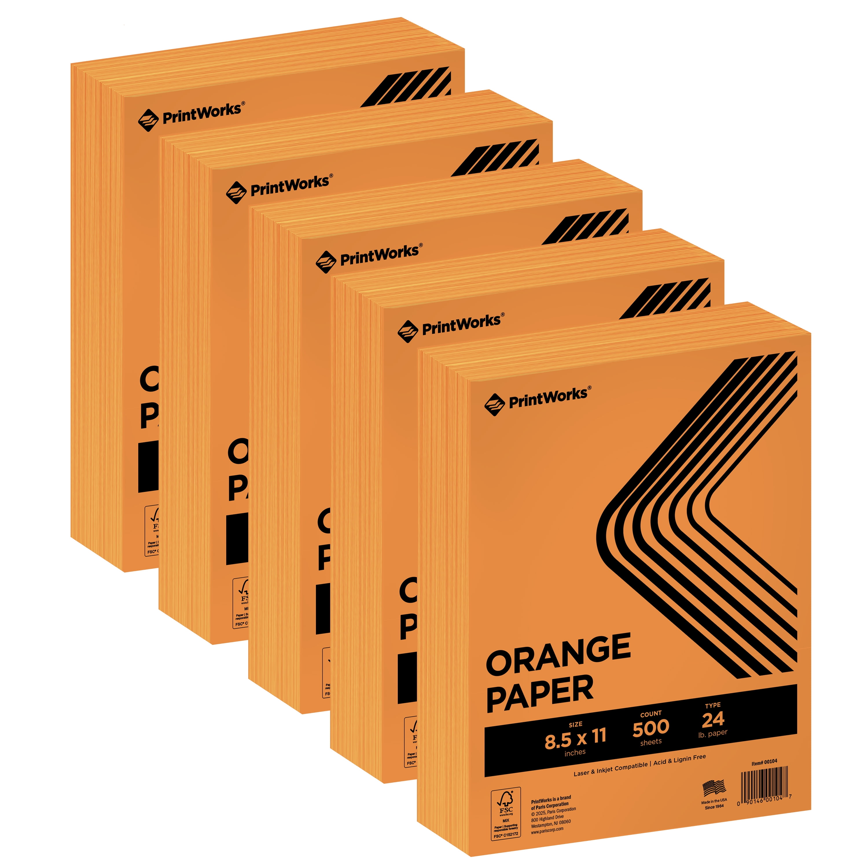 PrintWorks Premium Bright Orange Colored Paper 8.5" x 11" - 24 lb/89 ...