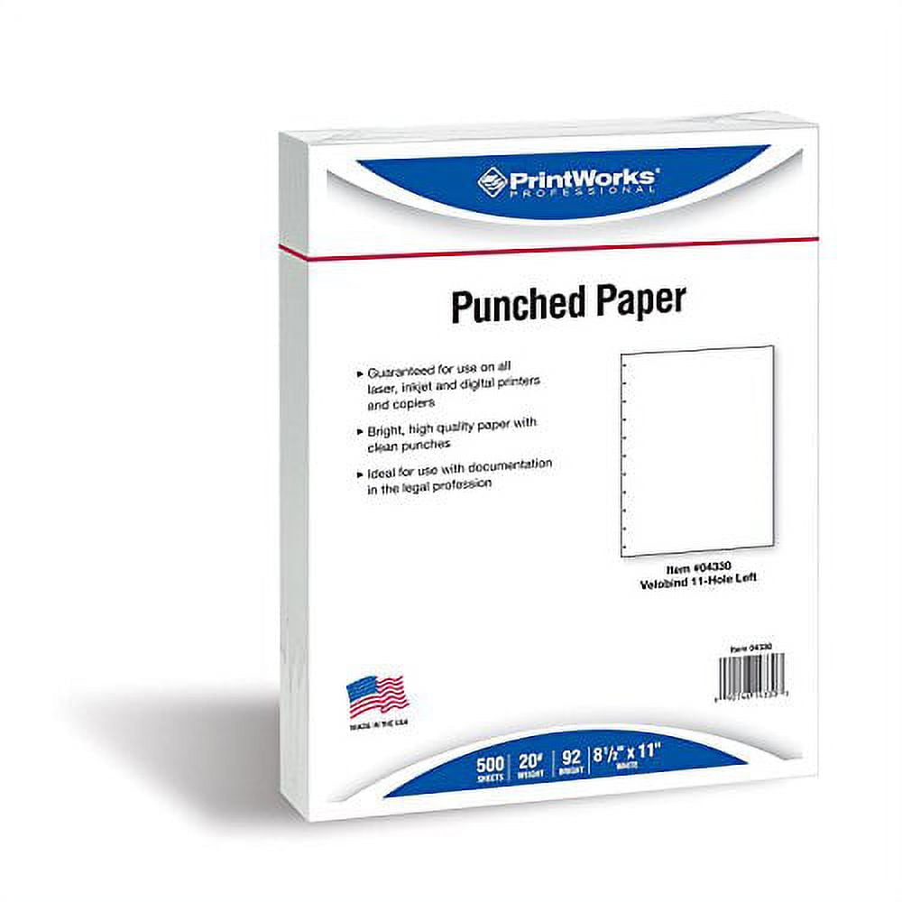 PrintWorks Professional Prepunched Paper, 8.5 x 11, 20 lb., Velobind 11 ...