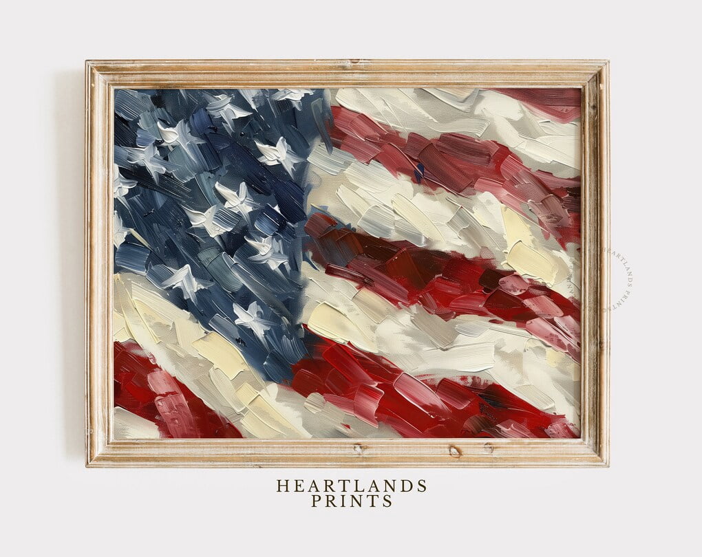 Printable American Flag Poster Print Artwork, Patriotic Painting ...