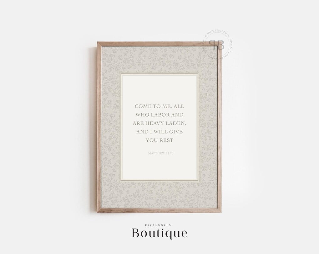 Printable Bible Verse Wall Art, Matthew 11:28 Scripture Decor ...