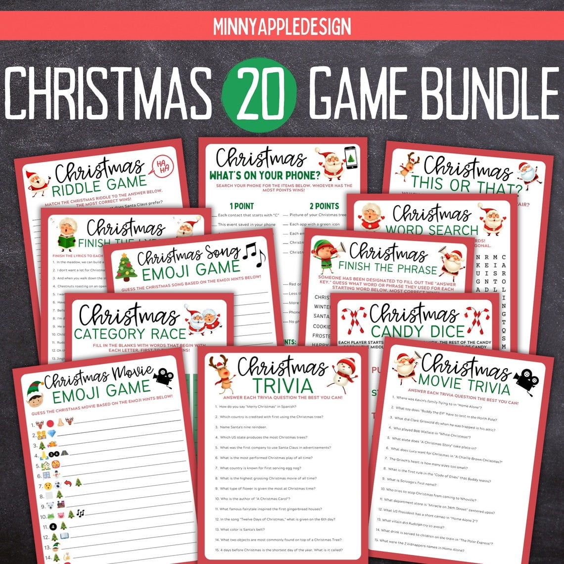 Printable Christmas Game Bundle, Christmas Party Games, Christmas Games ...