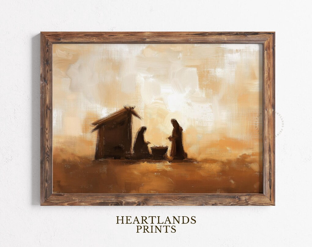 Printable Christmas Nativity Jesus Wall Art, Abstract Landscape Print ...