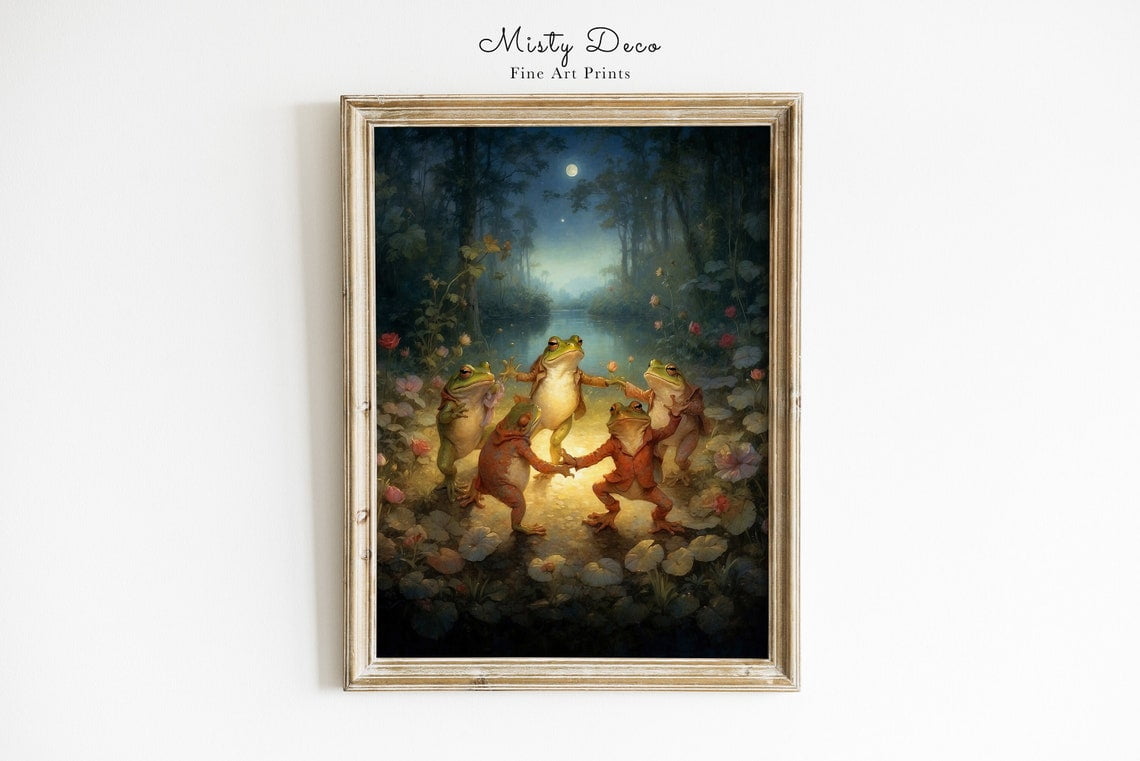 Printable Crazy Dancing Frogs Under Full Moon Illustration For Nursery ...
