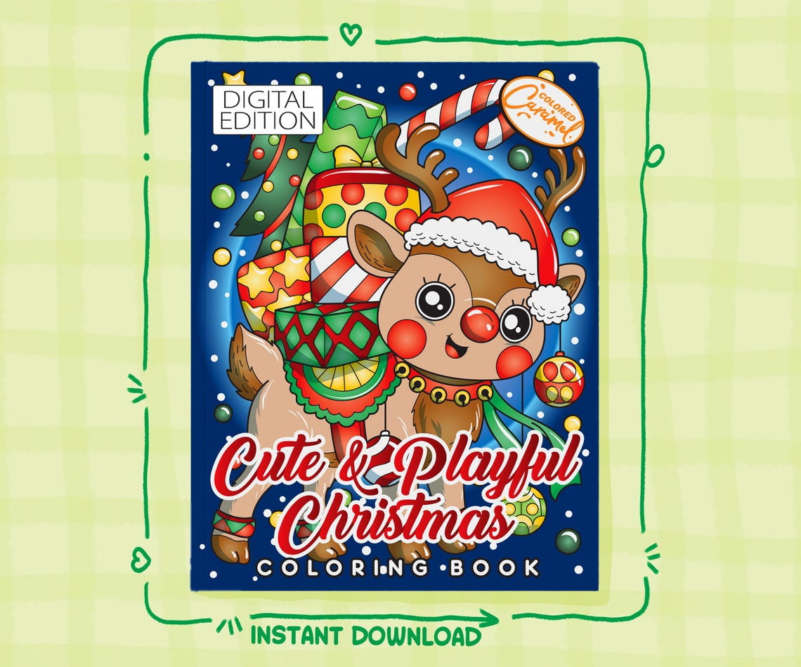 Printable Digital Download Cute Christmas Kawaii Coloring Book, Joyful ...