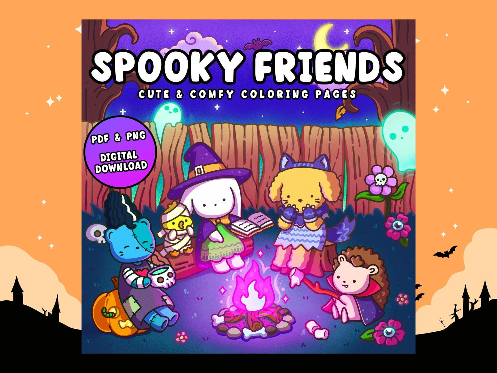 Printable Digital Download, Halloween Coloring Pages, Cozy Spooky ...