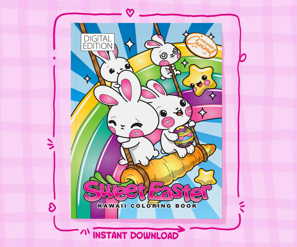 Printable Digital Download Kawaii Easter Coloring Book, Spring Pages ...