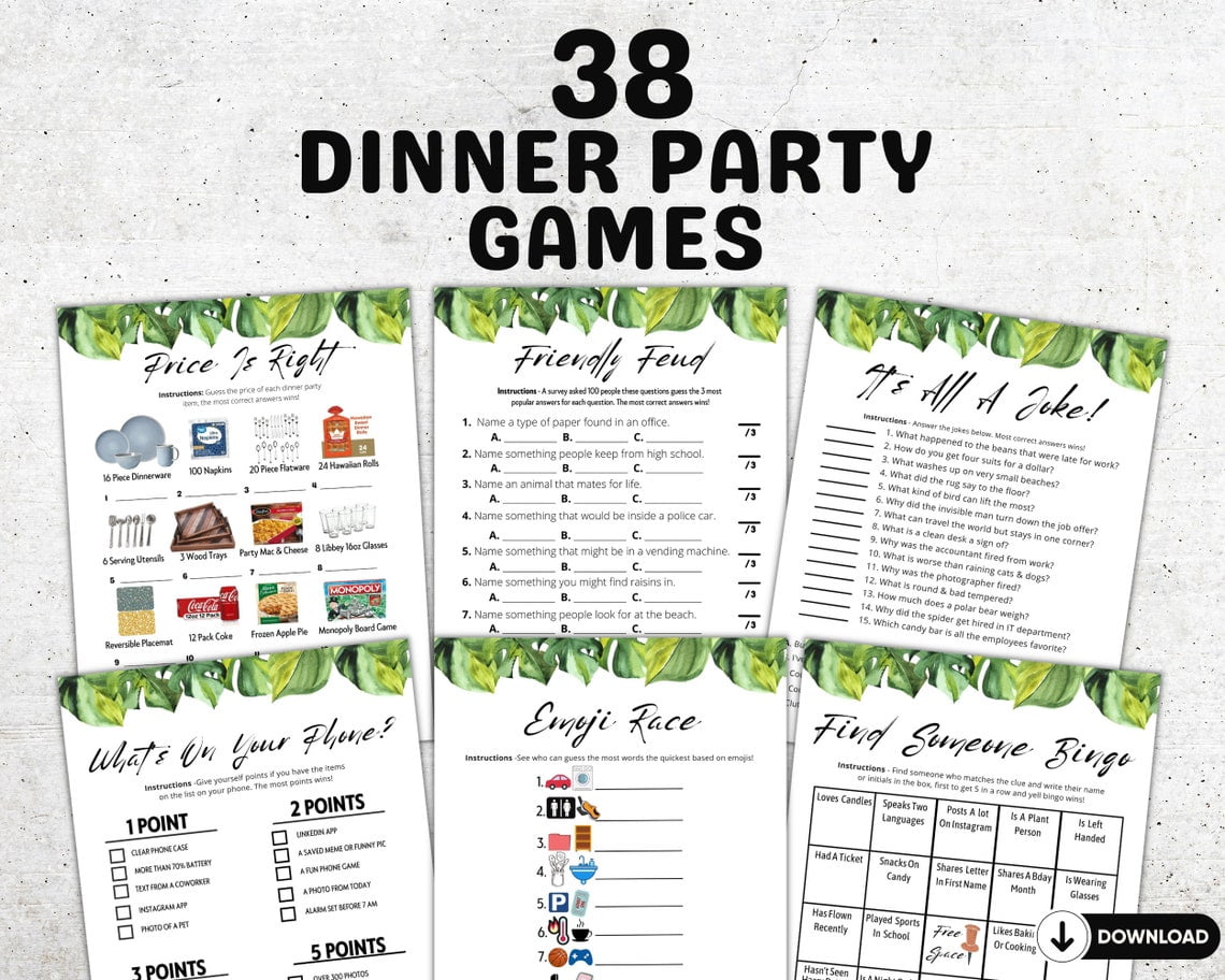 Printable Dinner Party Games Bundle, Group Table Icebreaker Activities ...