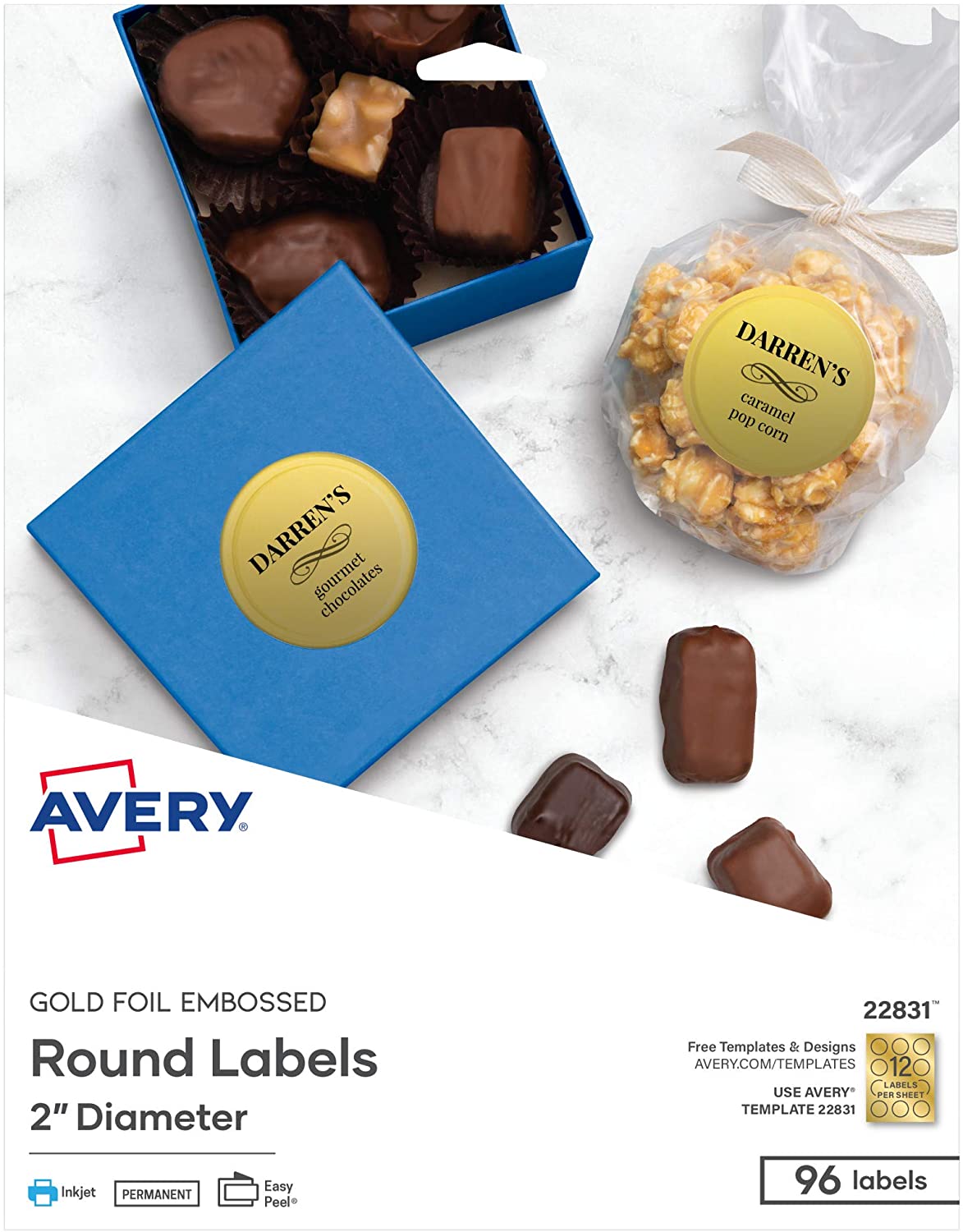 Printable Embossed Foil Round Labels, 2" Diameter, Gold, 96 ...