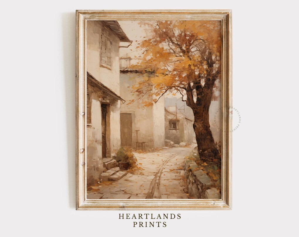 Printable Fall City Street Portrait Painting, Vintage Fall Neutral ...